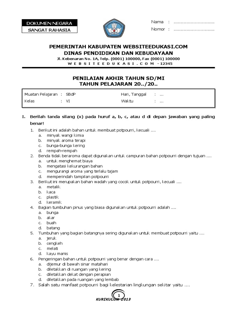 Soal PAT SBDP Kelas 6 | PDF