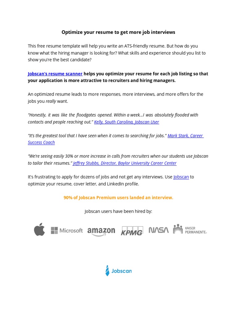 ATS Resume Template Executive Resume | PDF