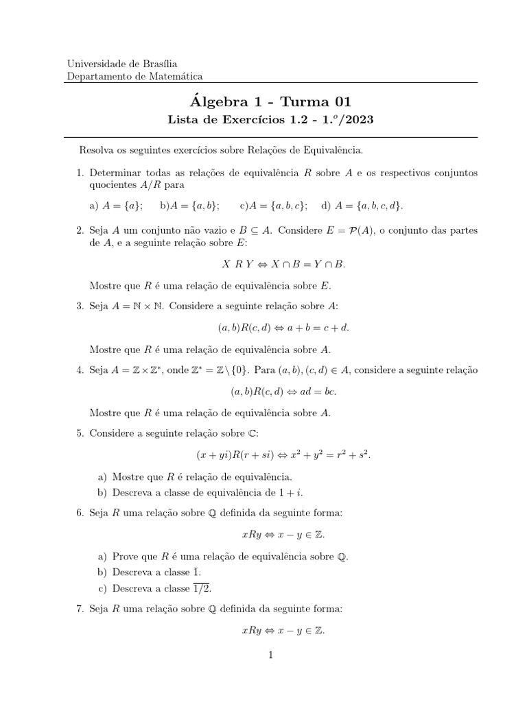 Alg1 2023 1 Lista1 2 PDF | PDF