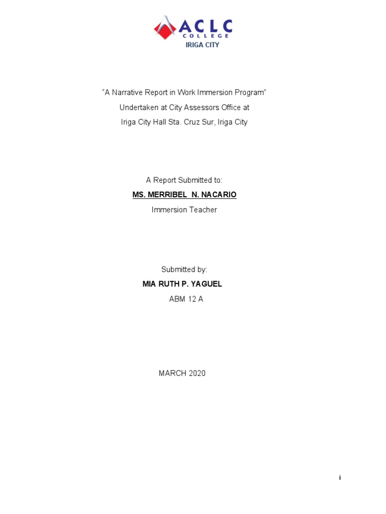 A Narrative Report in Work Immersion Program(march) | PDF