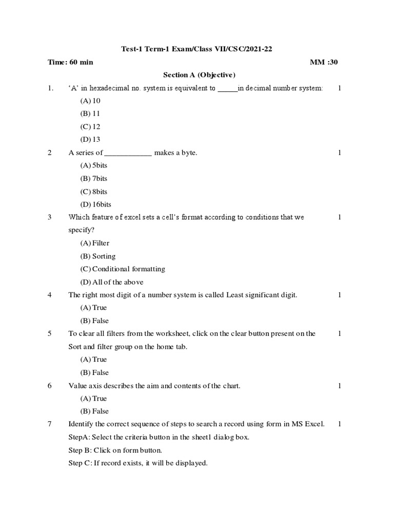 Class 7 Computer Science Term 1 Exam | PDF