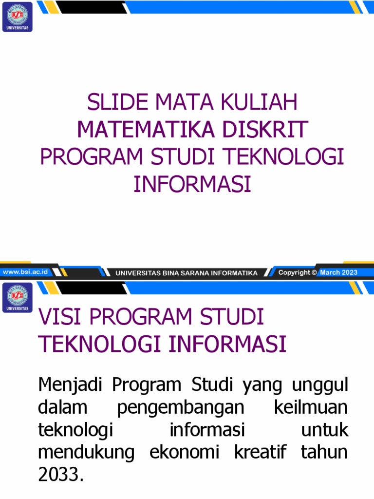 Slide Mata Kuliah Matematika Diskrit Program Studi Teknologi Informasi ...