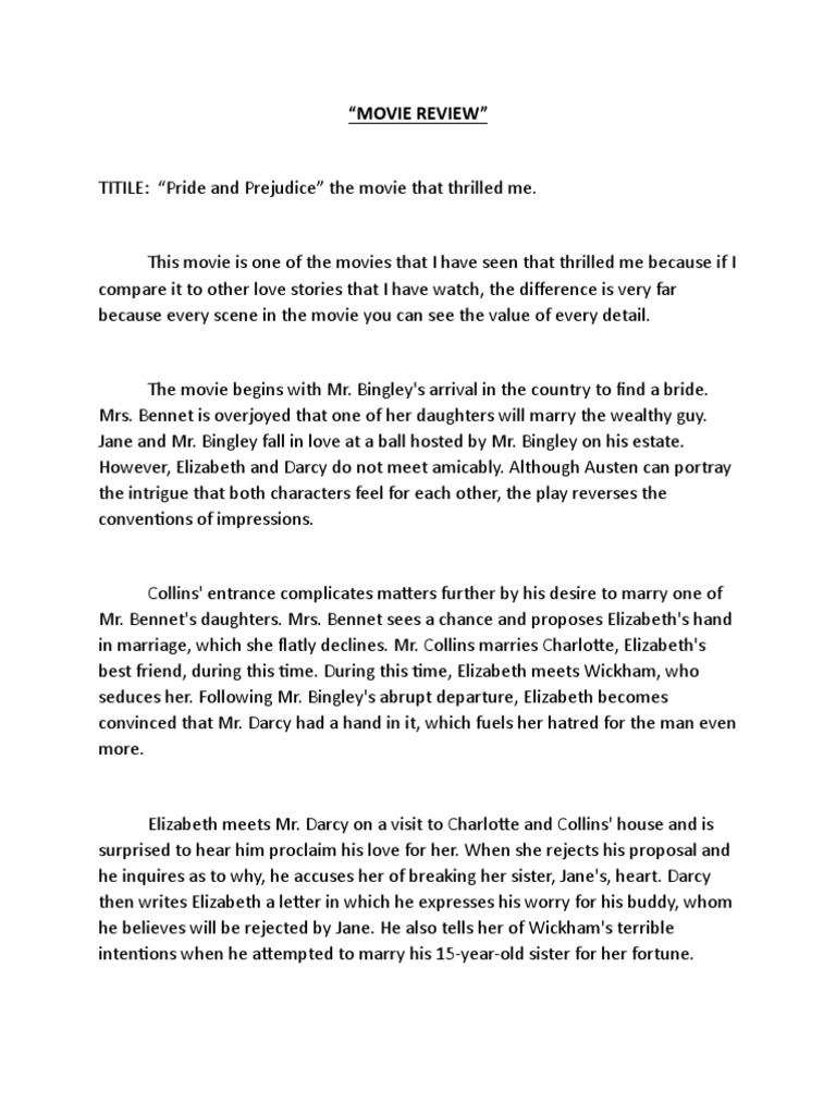 Pride and Prejudice Movie Review | PDF
