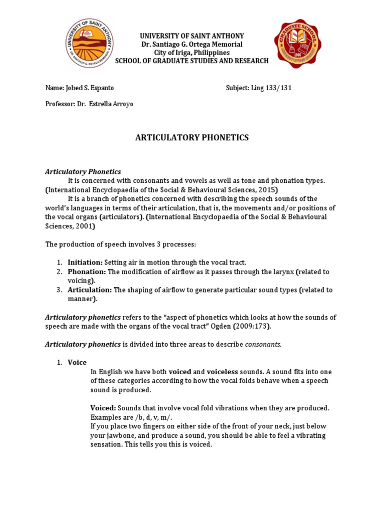 Report On Articulatory Phonetics | PDF