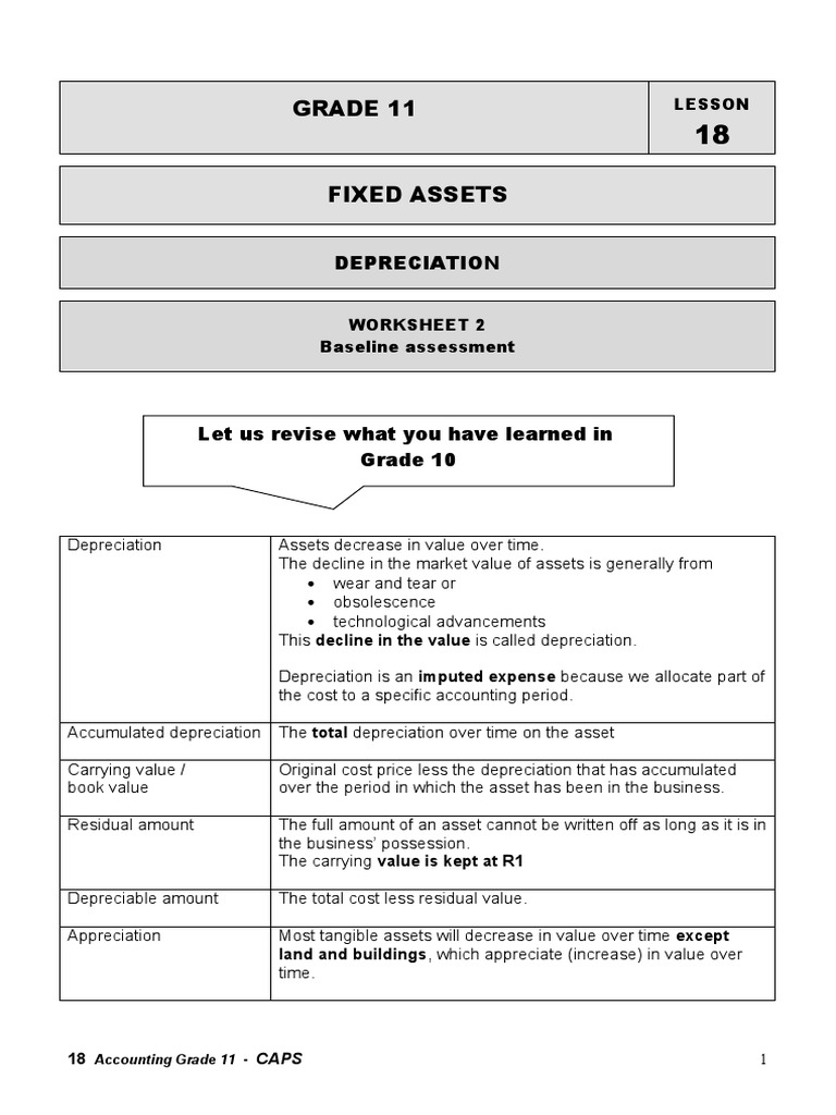 Grade 11 Accounting Depreciation Worksheet | PDF