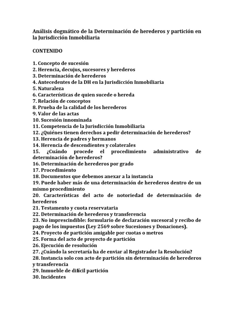 Análisis Dogmático de La Determinación de Herederos y Partición en La ... Análisis Dogmático de La Determinación de Herederos y Partición en La ...