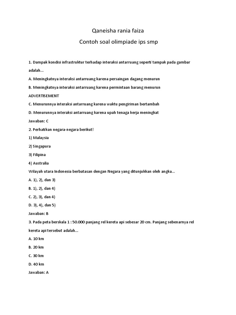 Contoh Soal Olimpiade Ips SMP Neisha | PDF