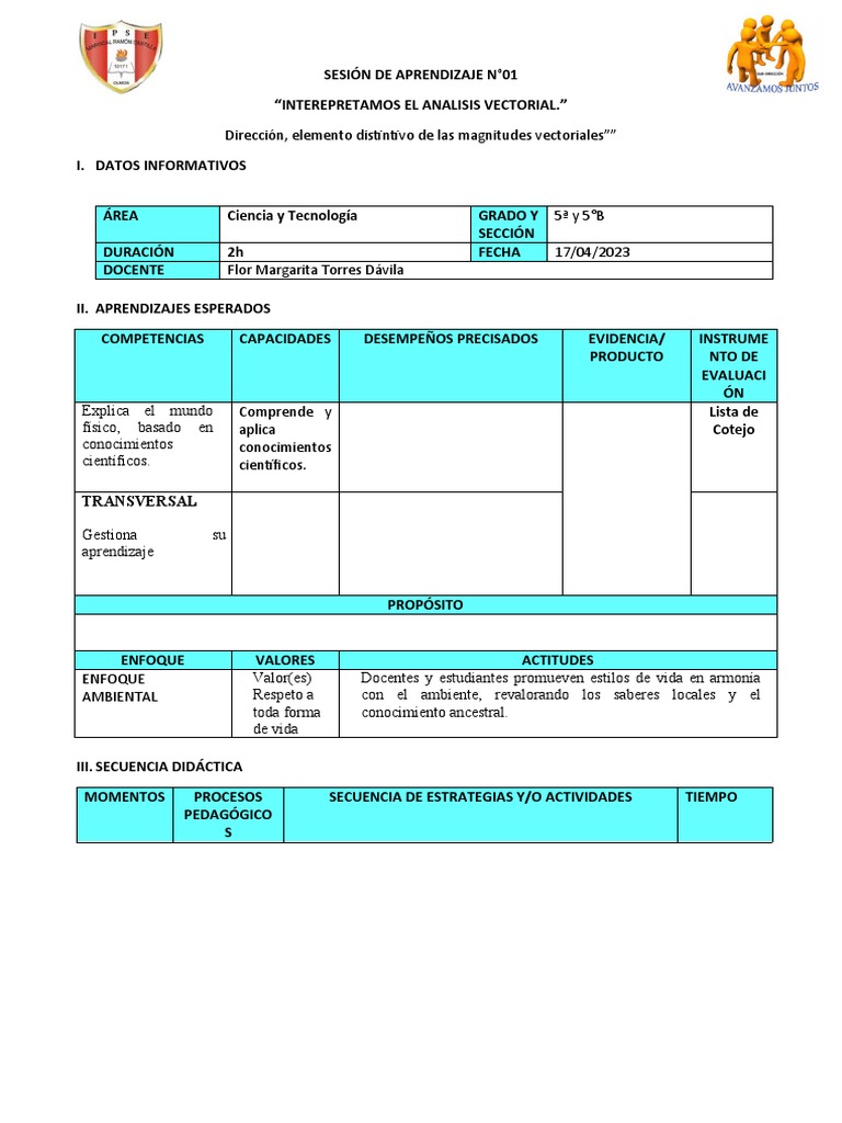 Esquema de Sesion de Aprendizaje N | PDF