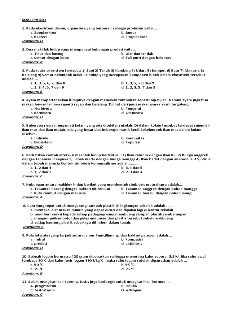 Soal Olimpiade Ipa SD Beserta Jawaban Nya | PDF