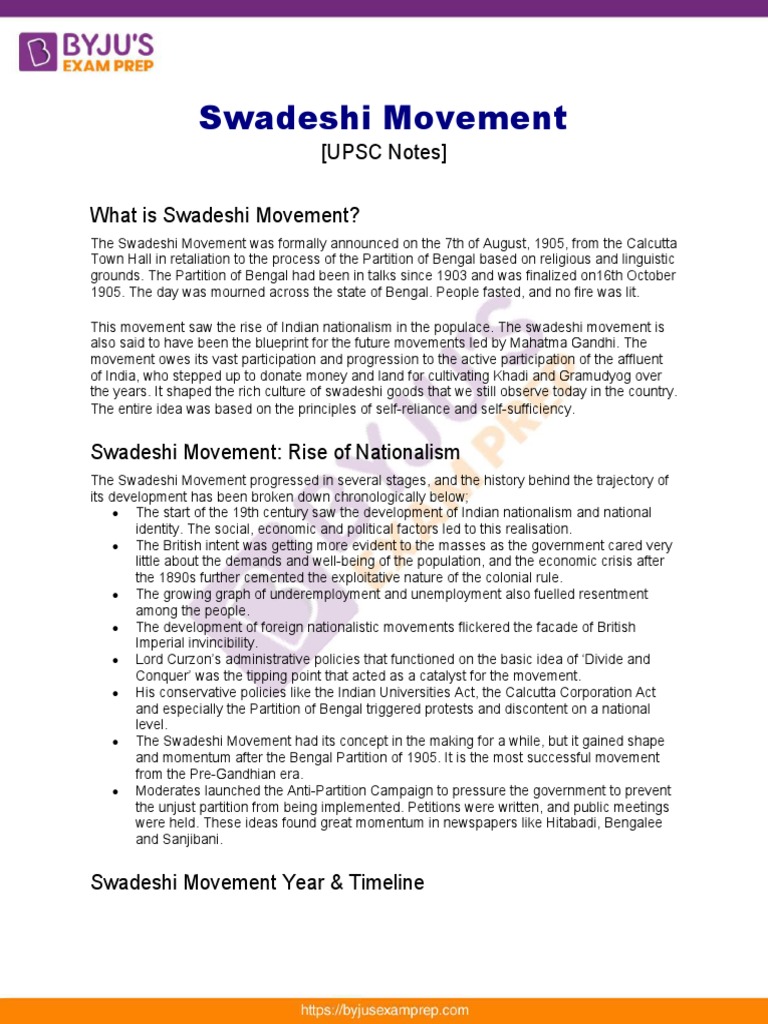 Swadeshi Movement Upsc Notes 40 | PDF | British Raj | Indian Nationalism
