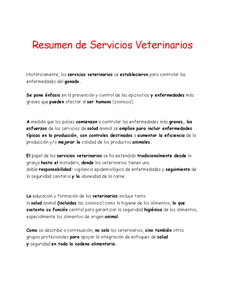 Resumen de Servicios Veterinarios | PDF