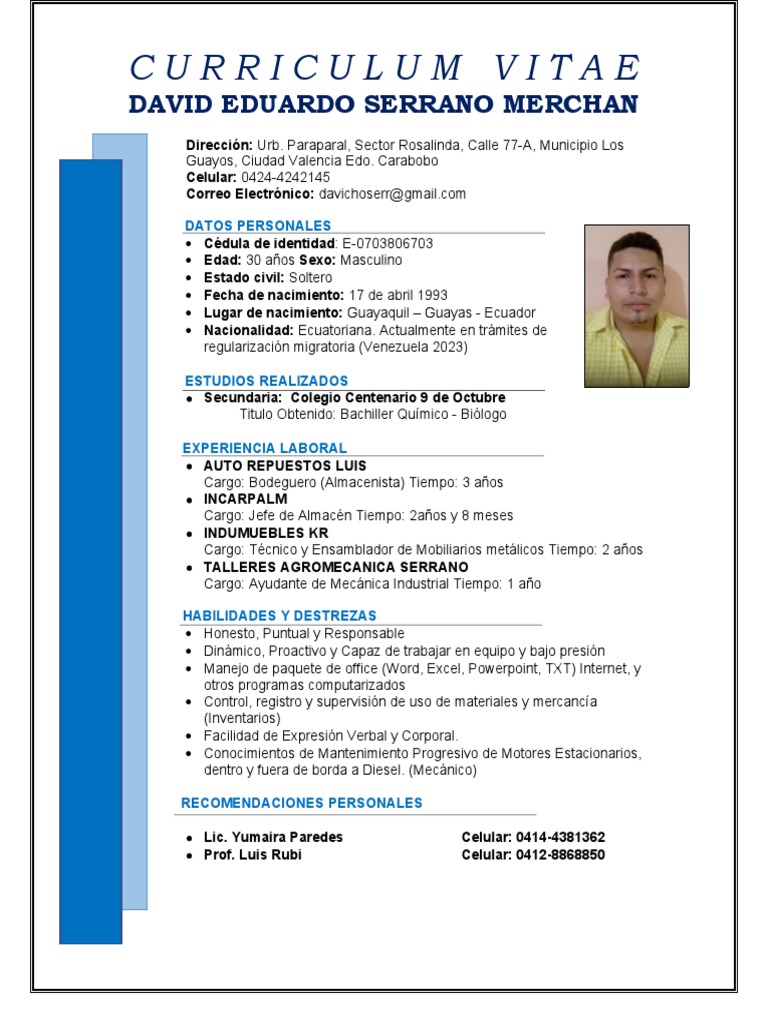 CV Eduardo Serrano ALMACENISTA | PDF