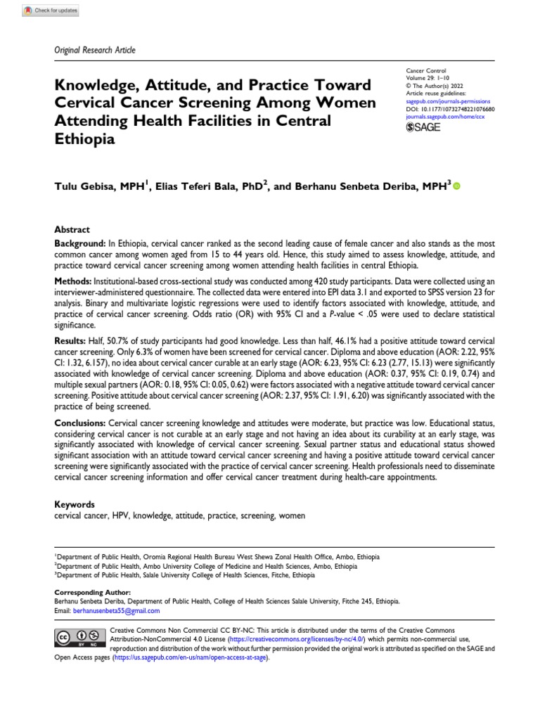 Knowledge, Attitude, and Practice Toward Cervical Cancer Screening Among Women Attending Health ...