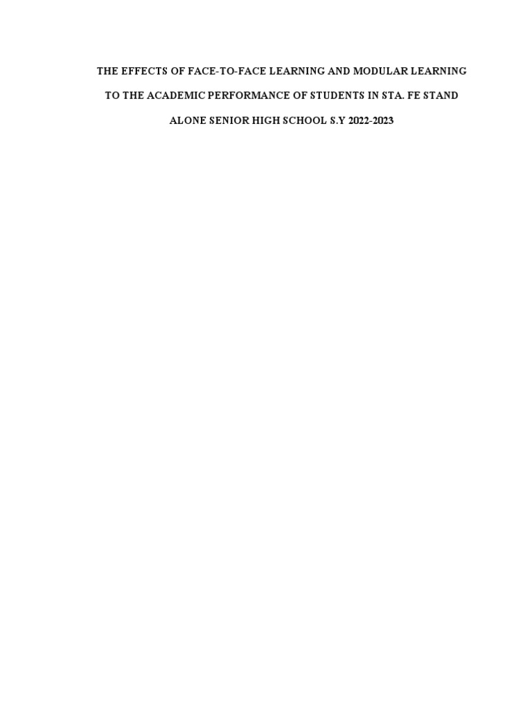 Chapter I (THE EFFECTS OF FACE-TO-FACE LEARNING AND MODULAR LEARNING TO ...