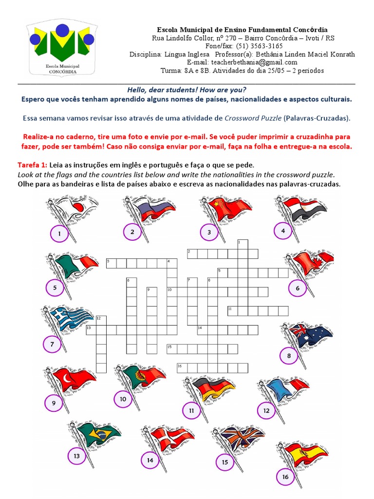 Inglês 8 Aula 4 Países e Nacionalidades Cruzadinha PDF | PDF