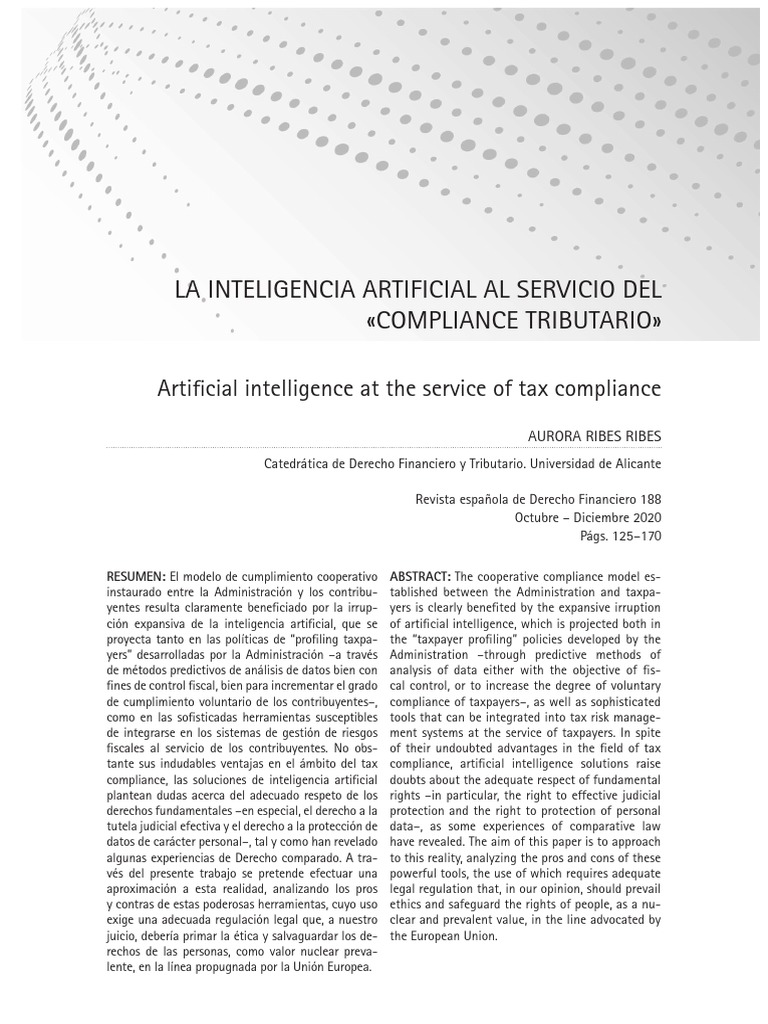 La Inteligencia Artificial Al Servicio Del Compliance Tributario Pdf Pdf