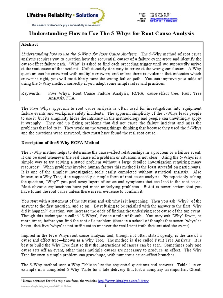 Understanding How To Use The 5whys For Root Cause Analysis | PDF