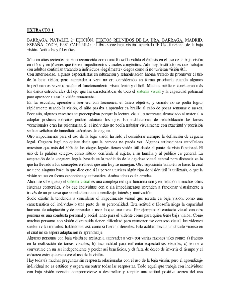 Extracto 1 y 2 Natalie Barraga PDF | PDF | Percepción visual | Aprendizaje