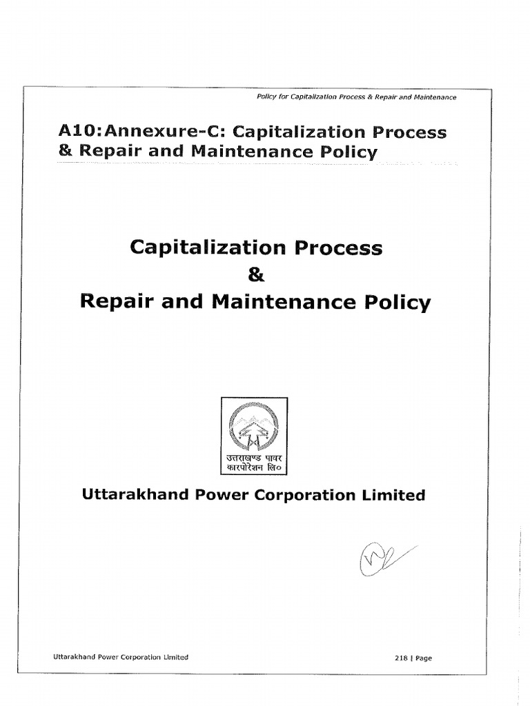 Capitalization Process and Repair Maintenance Policy | PDF