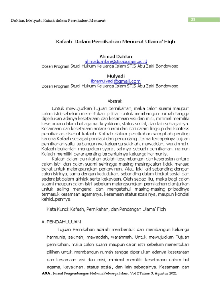 Kafaah Dalam Pernikahan Menurut Ulama' Fiqh PDF | PDF