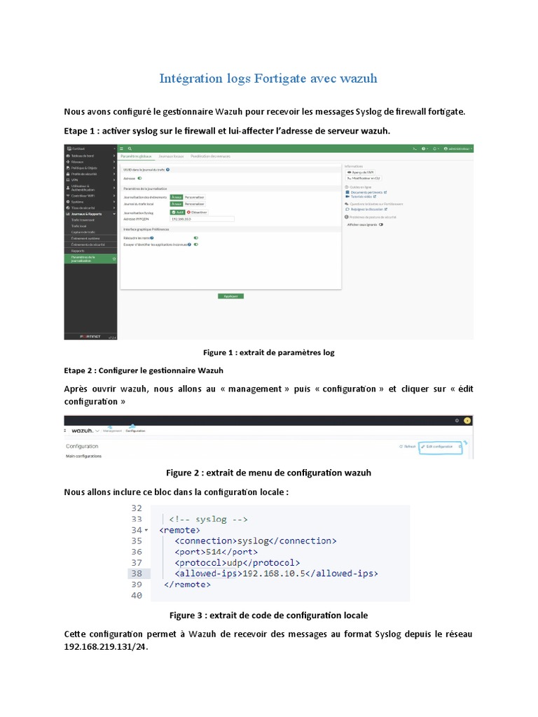 Intégration Syslog Fortigate avec Wazuh | PDF