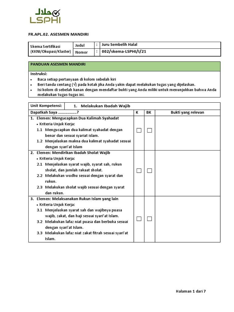 Form Penilaian Kompetensi Juleha | PDF