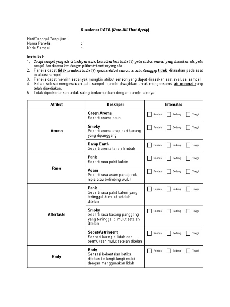 Kuesioner Uji RATA | PDF