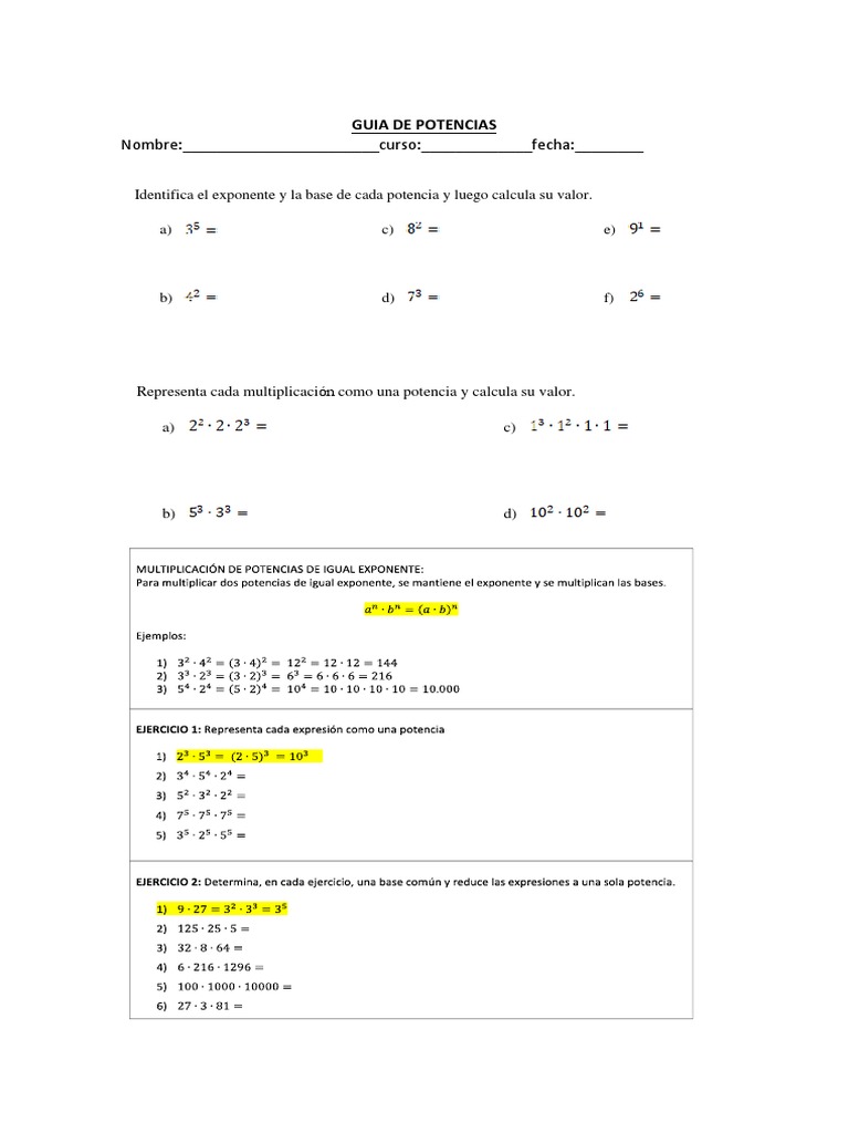 Guia de Potencias 7mo | PDF