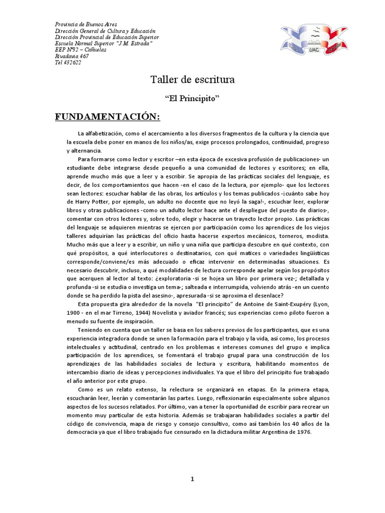 PDL 5º Taller de Escritura - El Principito | PDF | El Principito ...