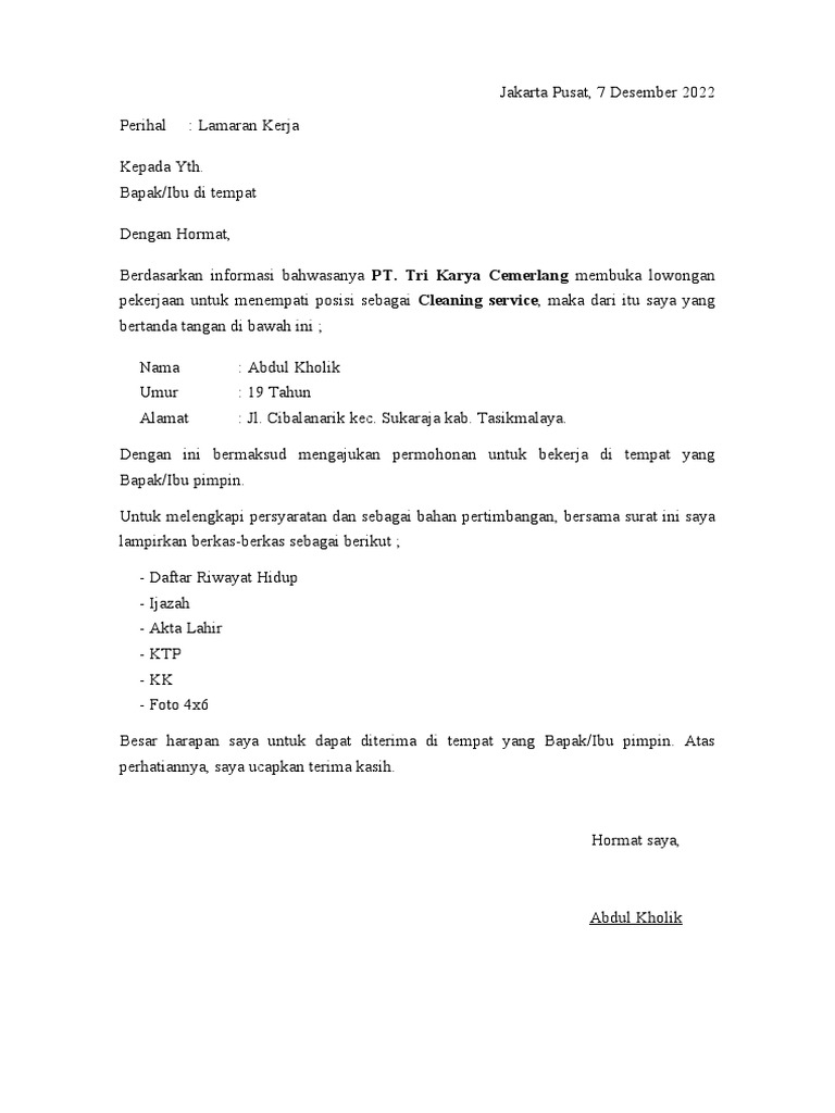 Surat Lamaran Kerja TKC | PDF