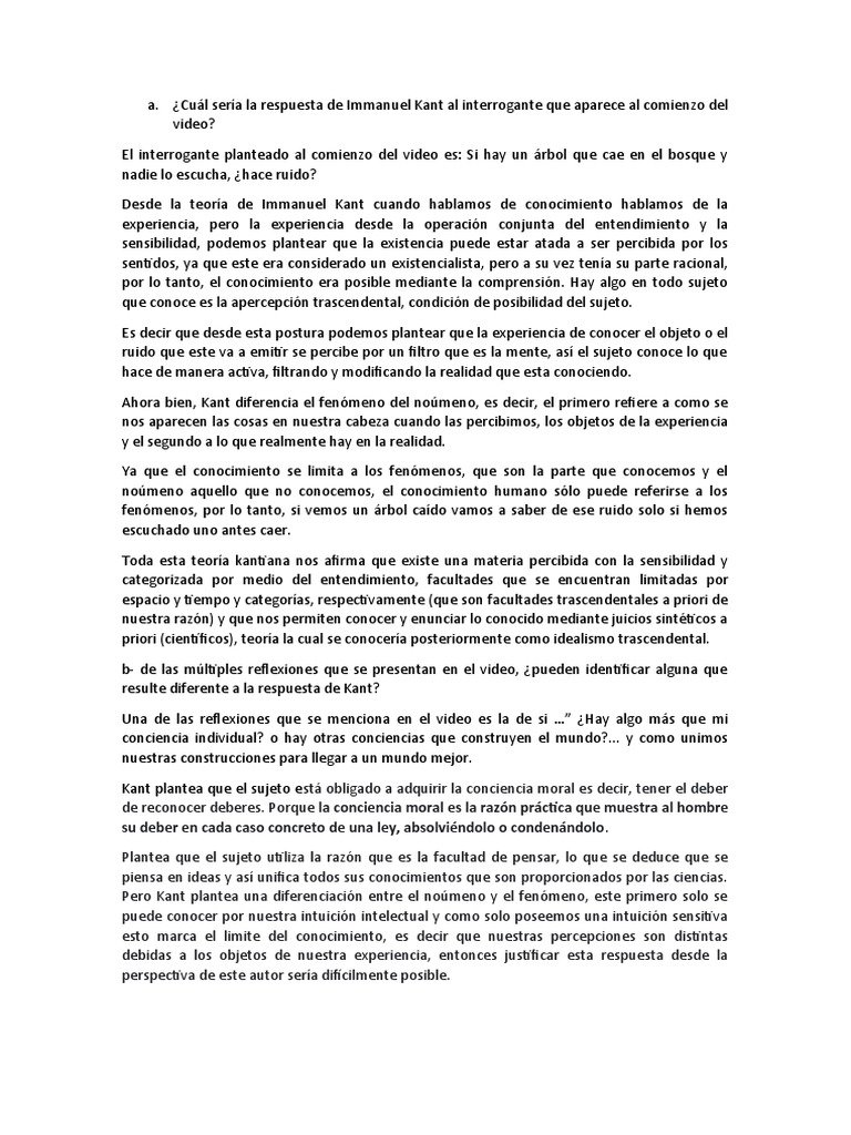Cuál Sería La Respuesta de Immanuel Kant Al Interrogante Que Aparece Al ...