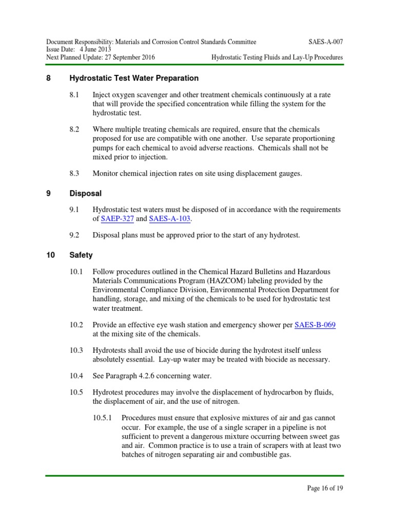Guidelines for Preparing Hydrostatic Test Water, Disposing of Used ...