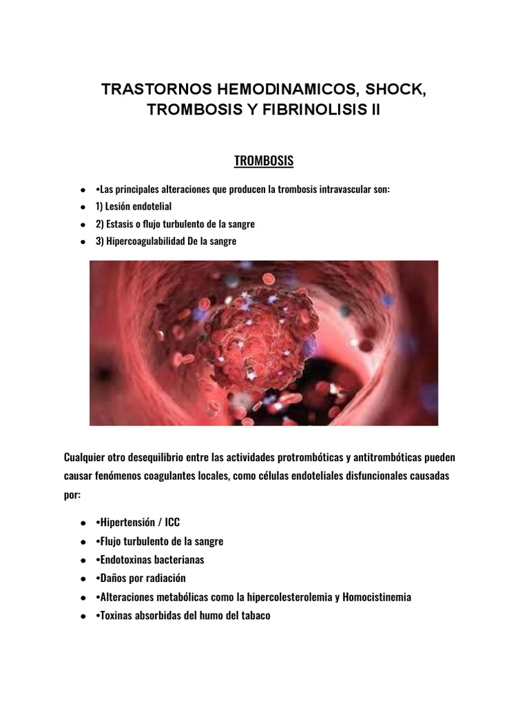 Trastornos Hemodinamicos, Shock, Trombosis y Fibrinolisis Ii PDF | PDF | Trombo | Embolia