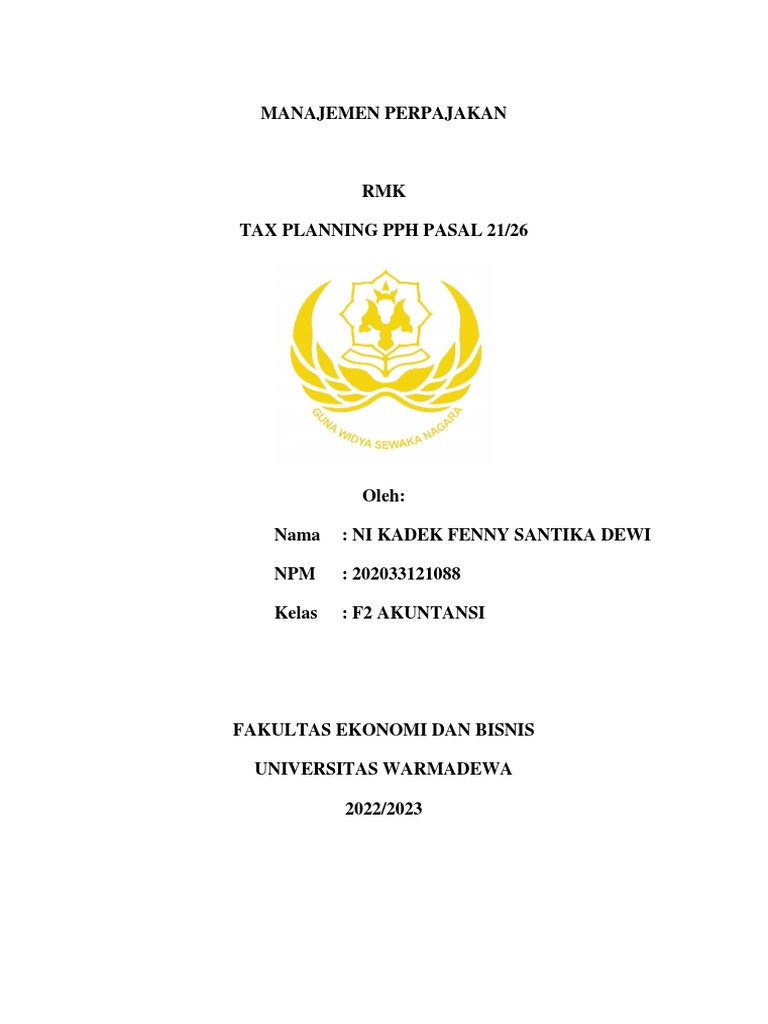 RMK 3 - Fenny Santika Dewi (202133122039) - Tax Planning PPH 21 26 PDF | PDF