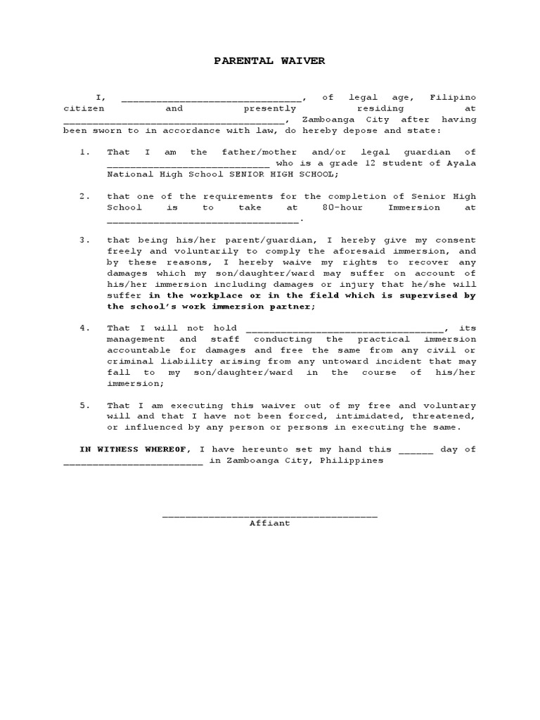 Parental Waiver for Student Immersion | PDF