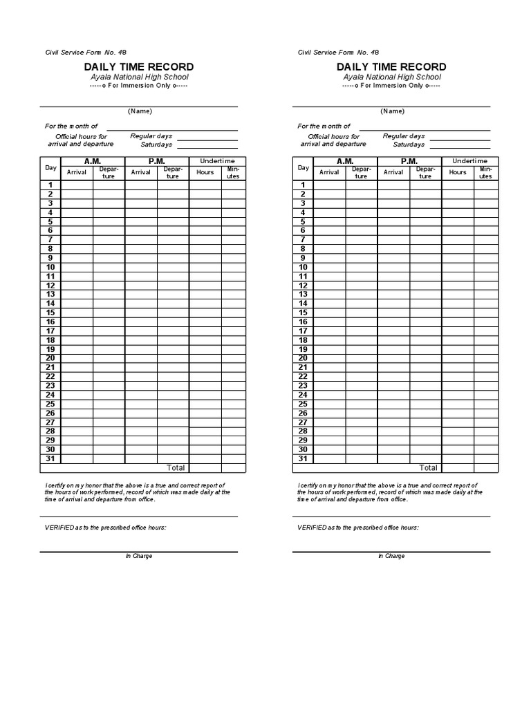 Daily Time Record DTR | PDF