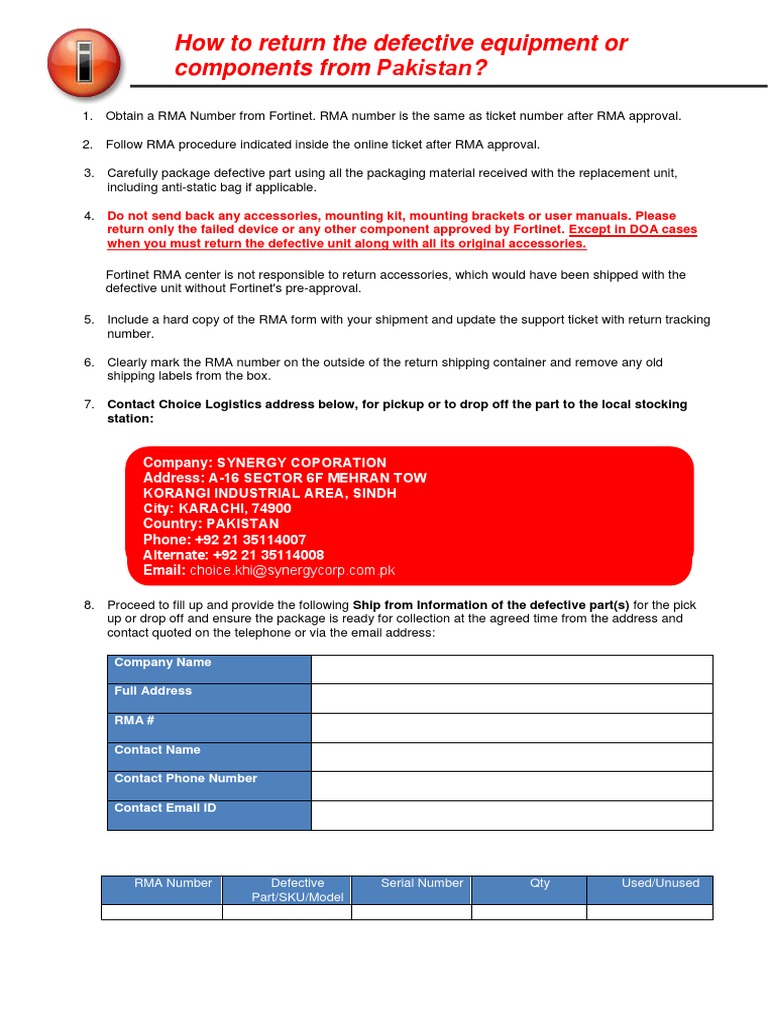 Return Instructions PAKISTAN CHOICE v1 PDF | PDF