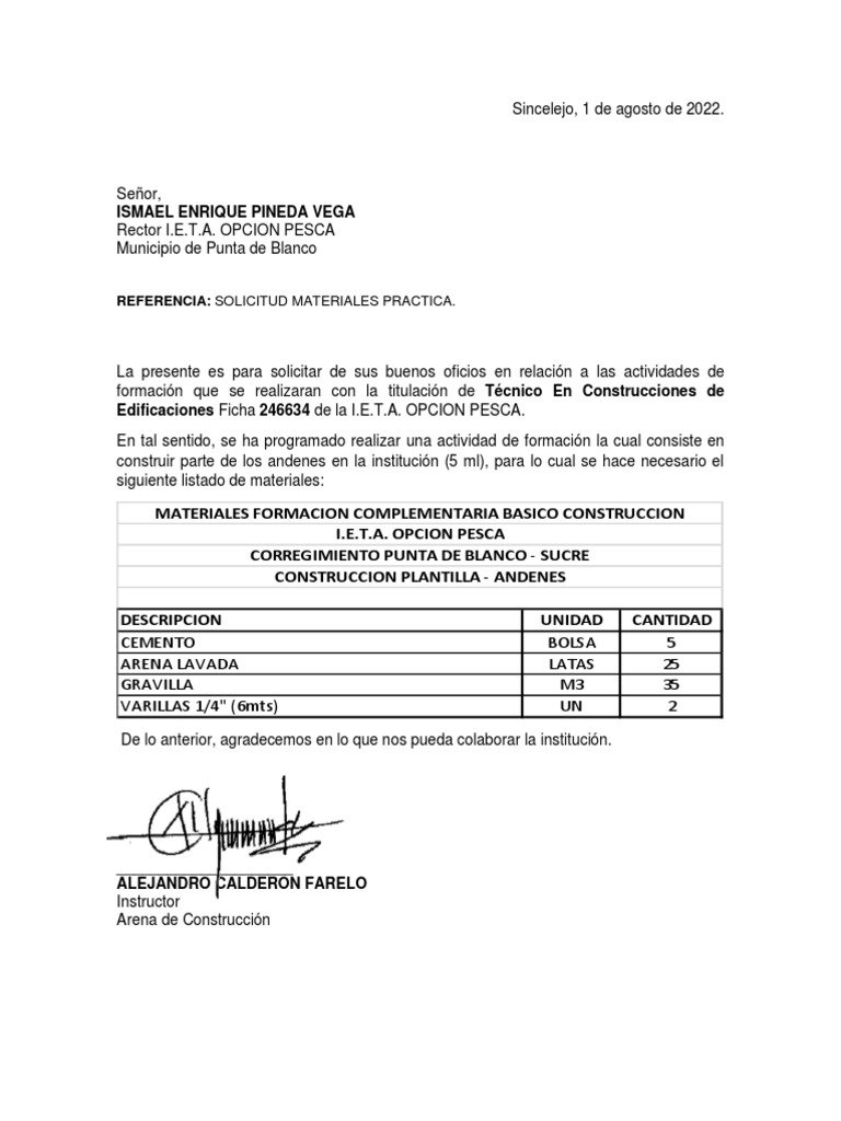 Oficio Solicitud Materiales | PDF