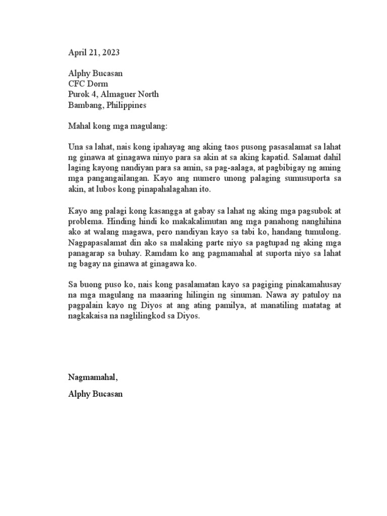 Liham para Sa Magulang (Contemporary World) | PDF