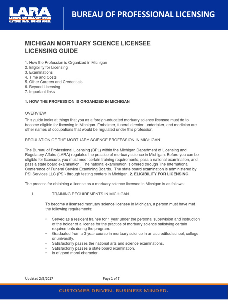 mortuary science licensing guide | PDF