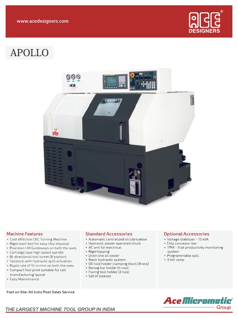 Ace Micromatic Apollo CNC Vertical Turning Lathe Machine | PDF