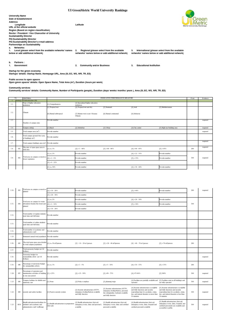UI GreenMetric Questionnaire 2022 PDF | PDF