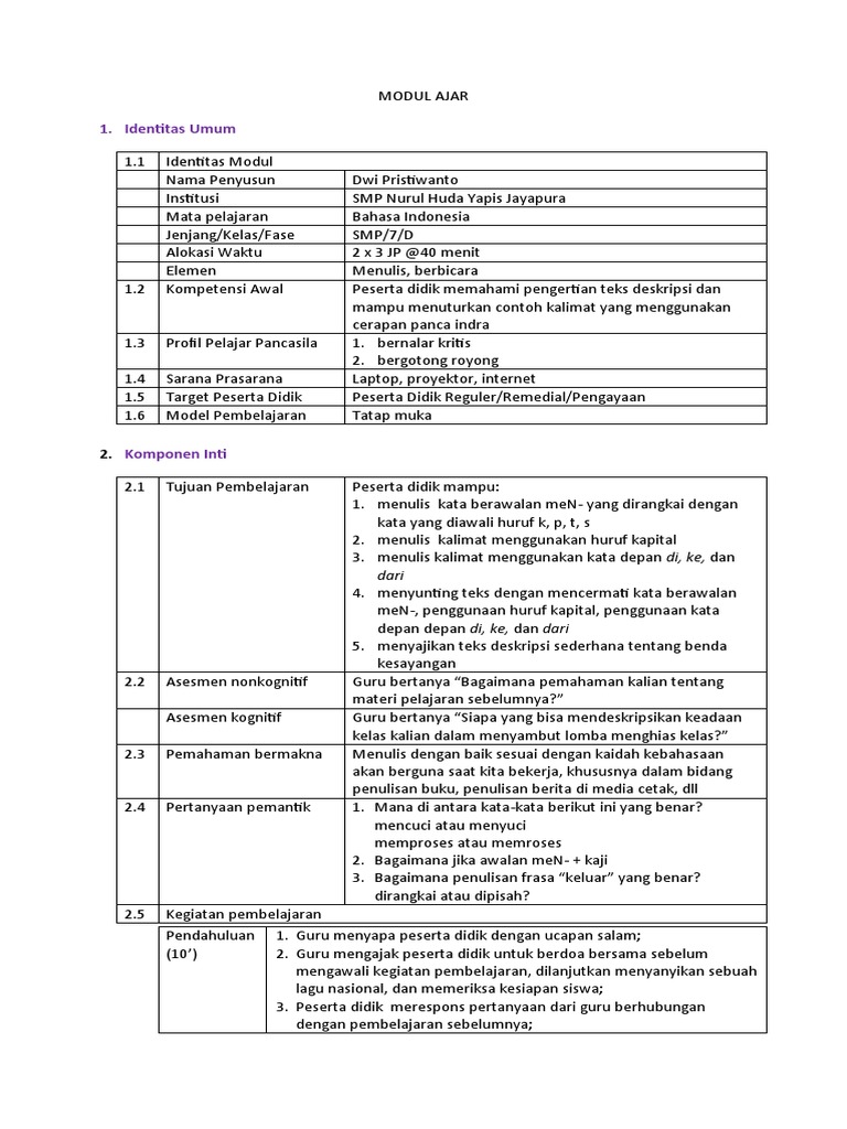 MA BIN D-7.2 Kaidah Kebahasaan Teks Deskripsi | PDF
