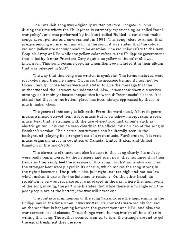 Tatsulok: A Symbolic Protest Song | PDF | Performing Arts