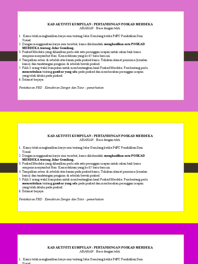 Kad Aktiviti Poskad Merdeka | PDF