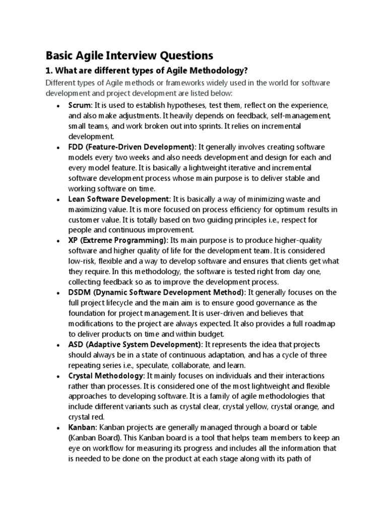 Basic Agile Interview Questions | PDF | Scrum (Software Development ...
