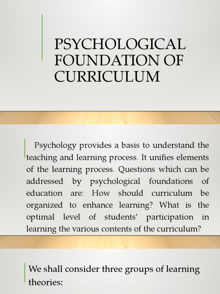 Psychological Foundations of Curriculum | PDF
