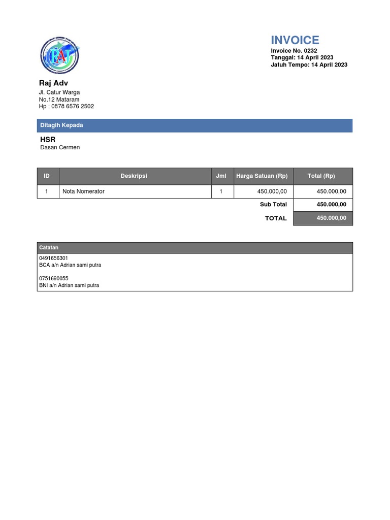 Invoice 0232 for Nota Nomerator | PDF