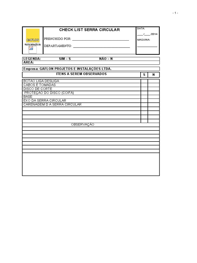 CheckList SERRA CIRCULAR | PDF