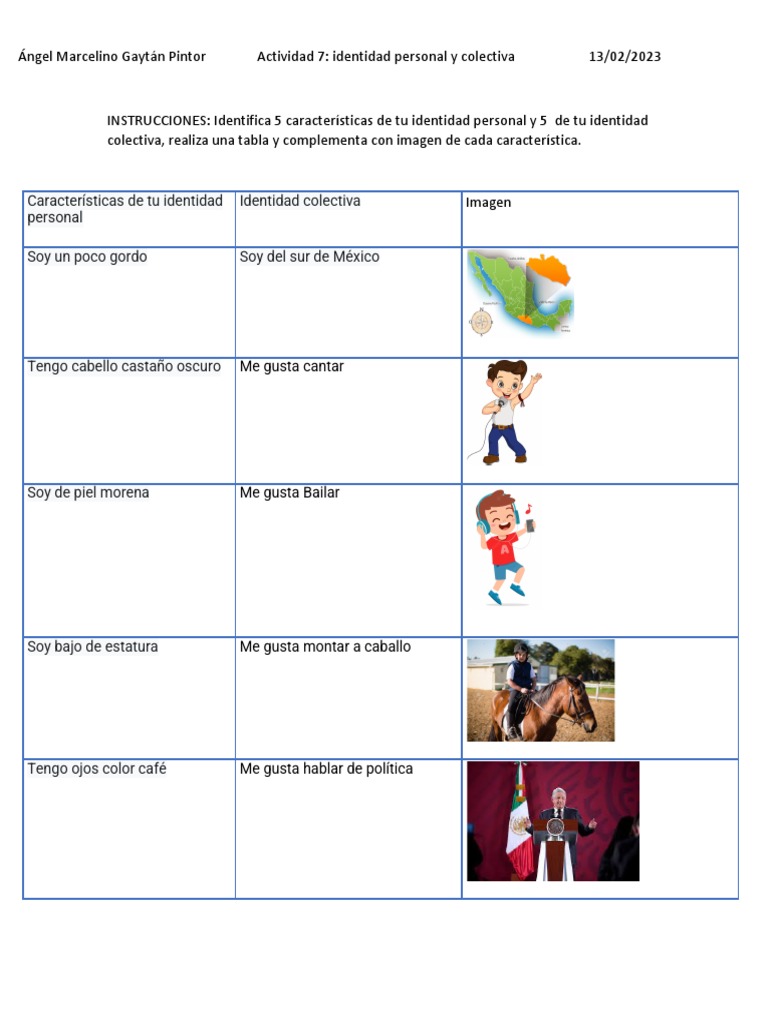 Actividad 7 - Identidad Personal y Colectiva PDF | PDF